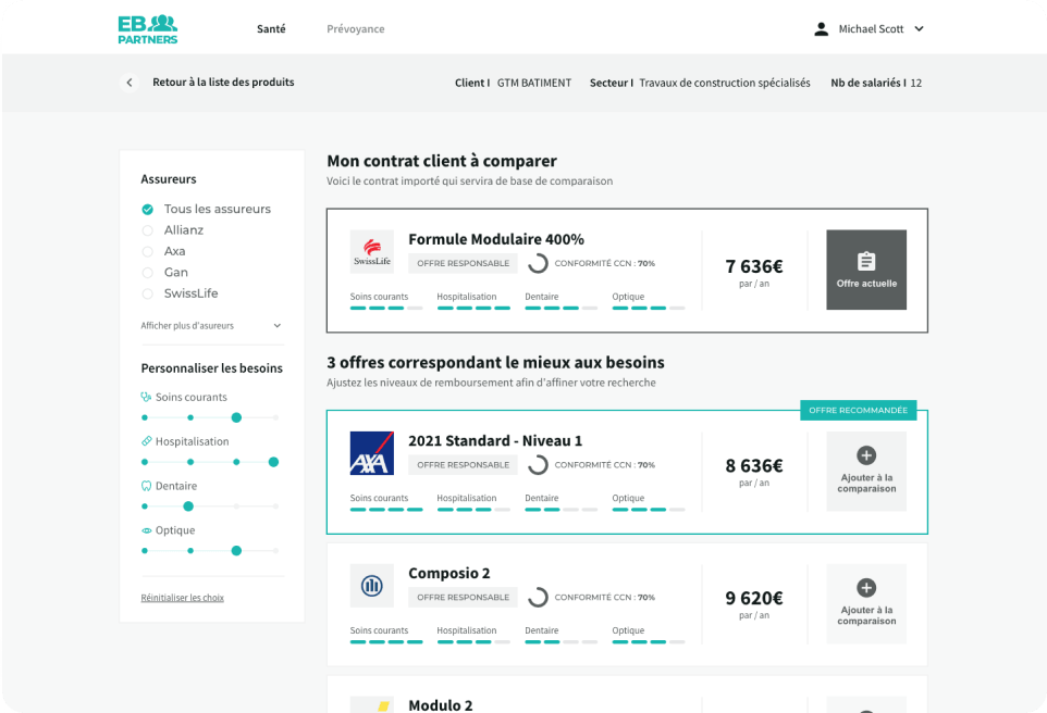 Pre sales tool, simulator, comparator for insurance offers